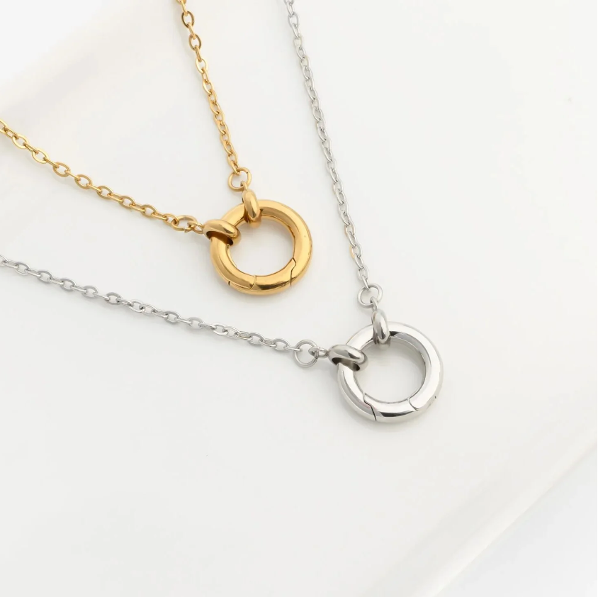Loop Chain Carabiner Charm Holder Necklace 18K Gold Stainless Steel ...